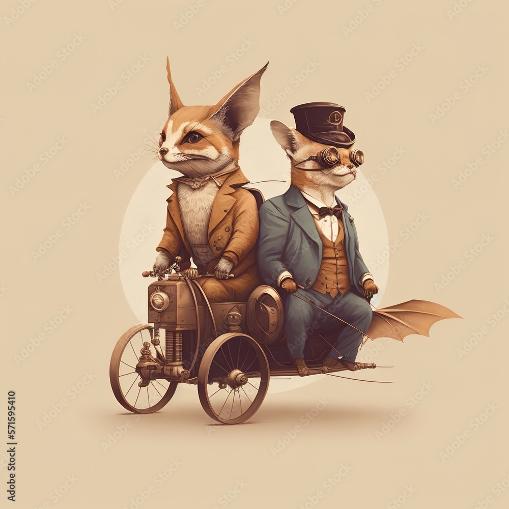 unrealistic, creative, illustrated, minimal portrait of two wild ...