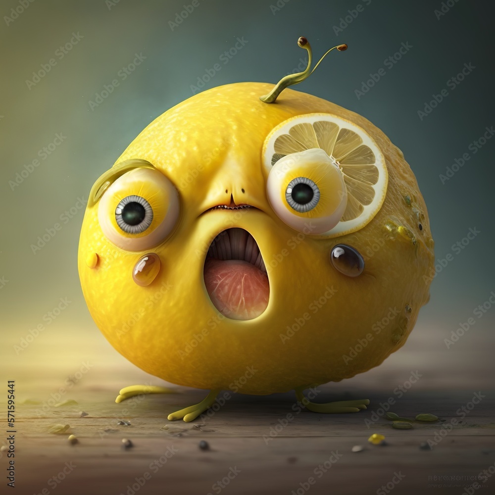 unrealistic,creativ,lemon with cute eyes and mouth yellow wondering ...