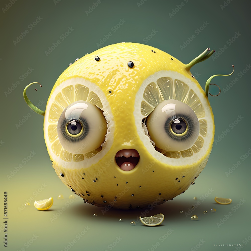 unrealistic,creativ,lemon with cute eyes and mouth yellow wondering ...