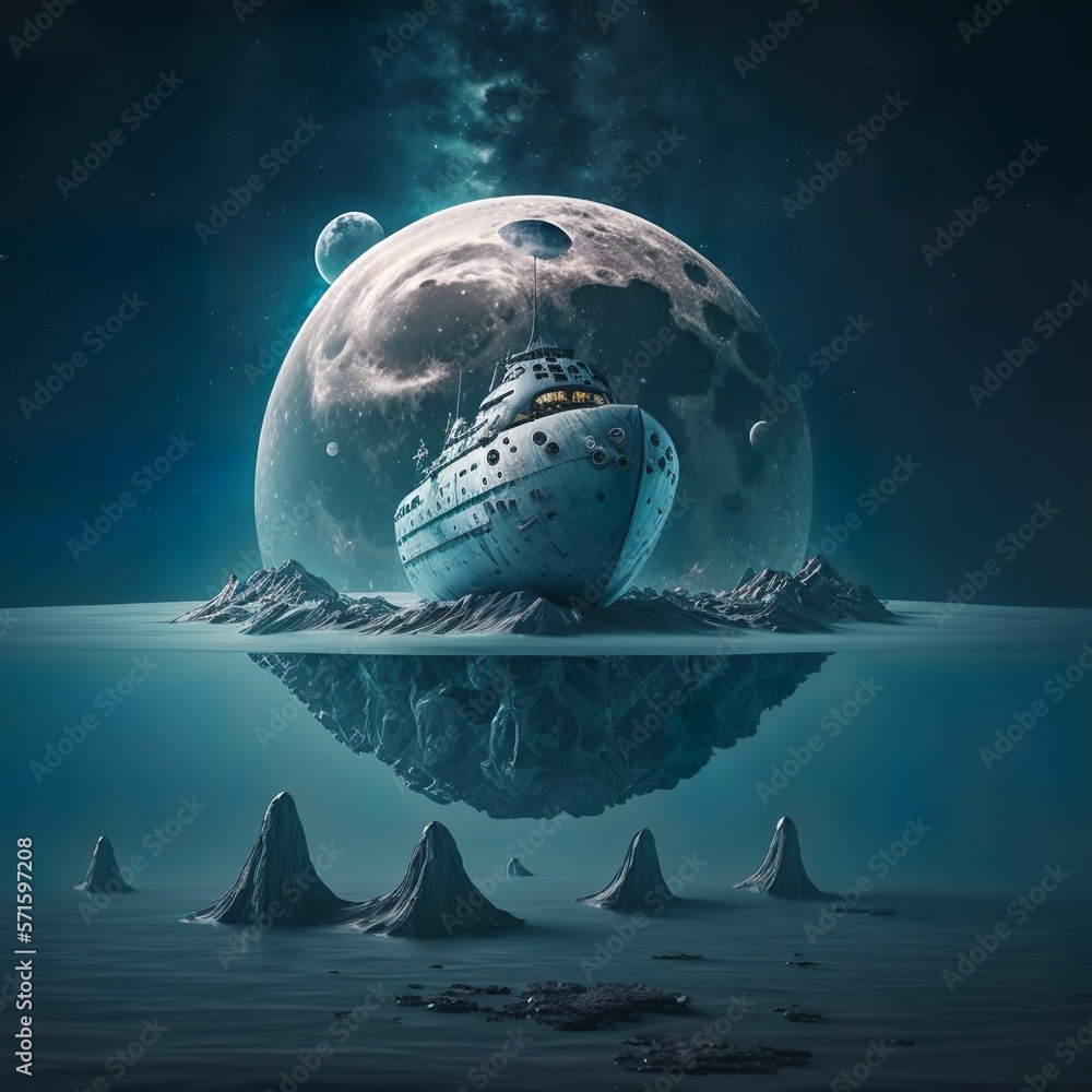 spaceship floating in the water on the moon space exploration modern by ...