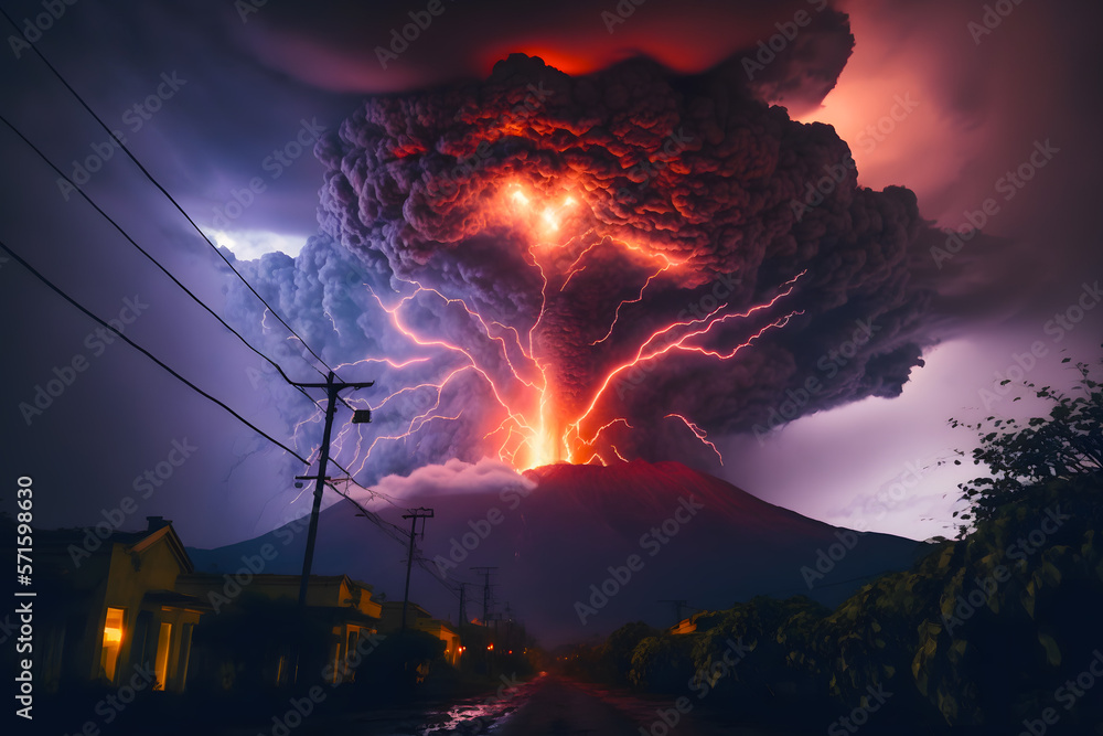 Powerful volcanic eruption with pyroclastic ash column clouds ...