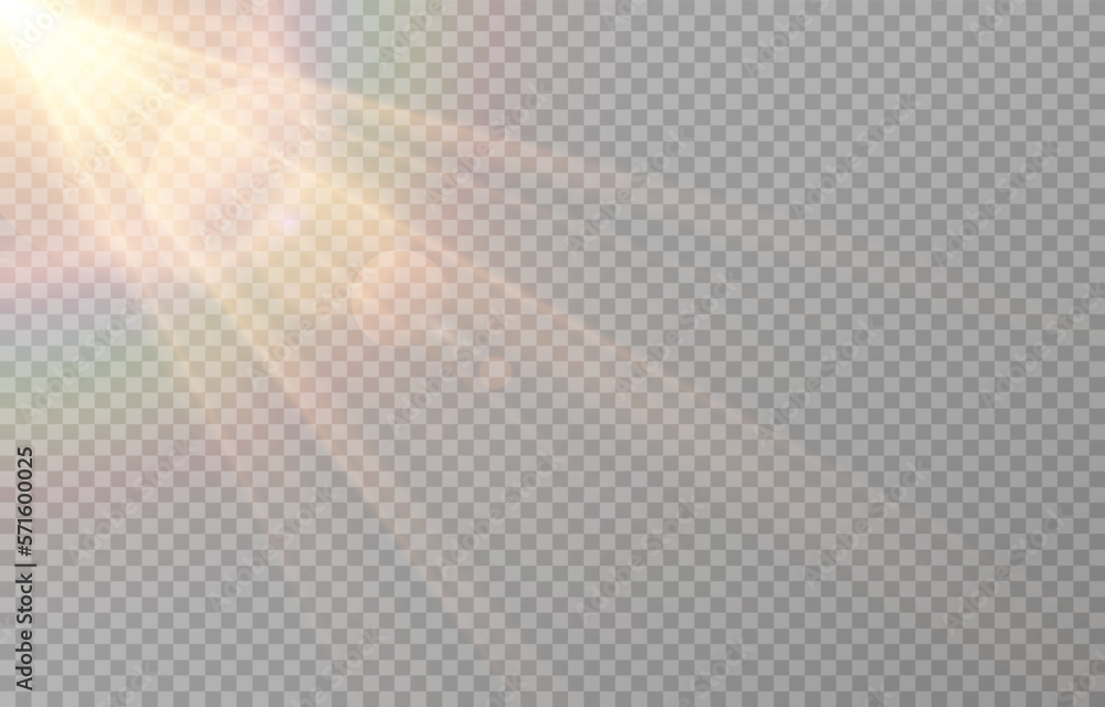 Vector sun light with glare. Golden flash png. Sun rays png. Glare from ...