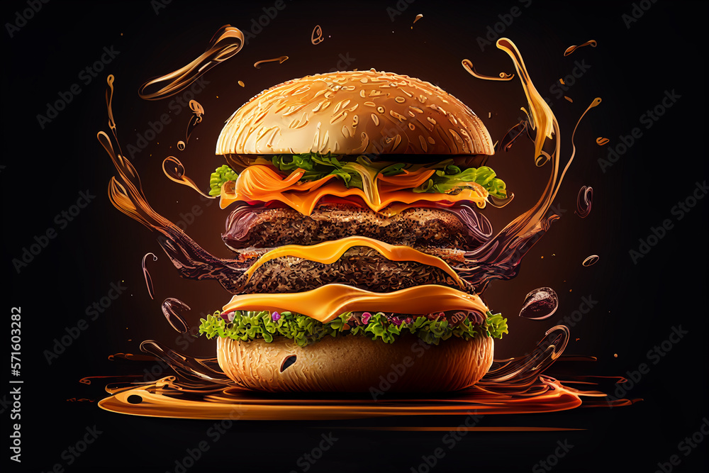 Burger poster for menu restaurant. Burger design style promotional fast ...