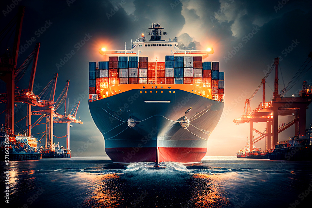 Container vessel by Mediterranean Shipping. Container Ship with ...