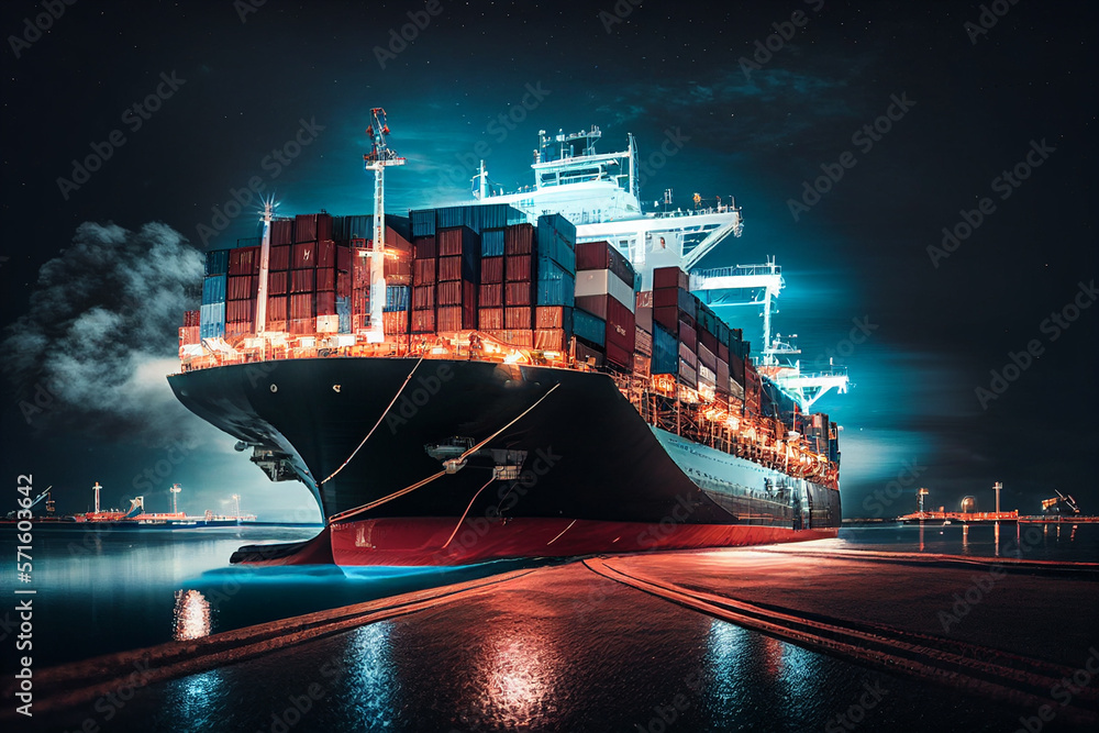 Container vessel by Mediterranean Shipping. Container Ship with ...
