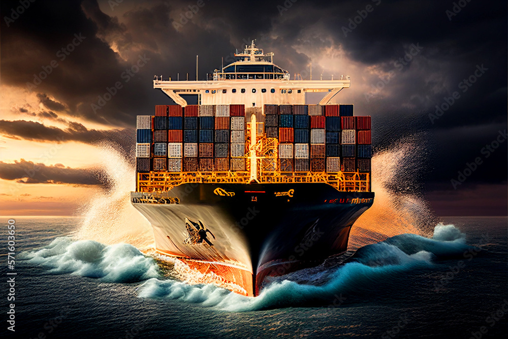 Container vessel by Mediterranean Shipping. Container Ship with ...