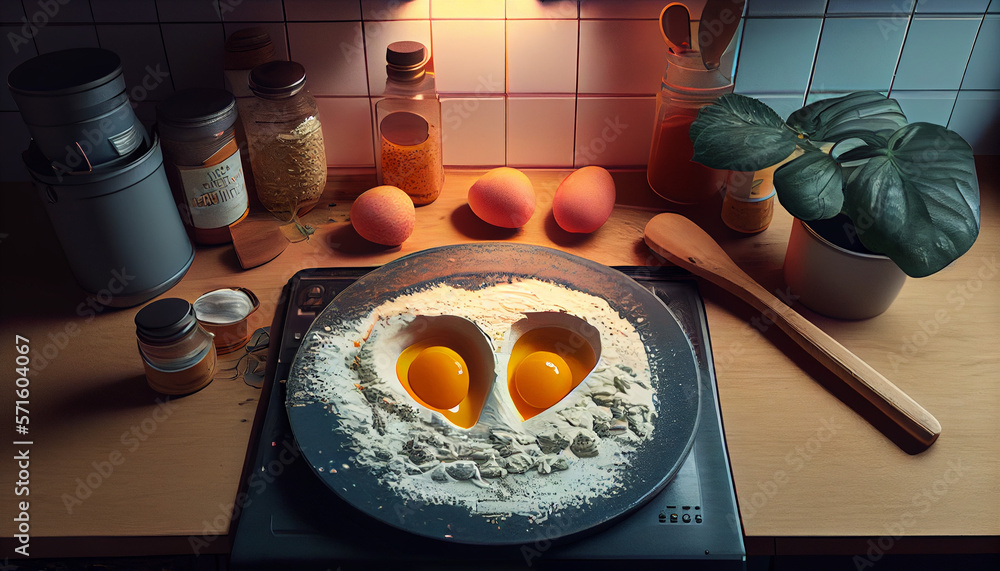 3D render of the kitchen while cooking breakfast . Hobby Cooking ...