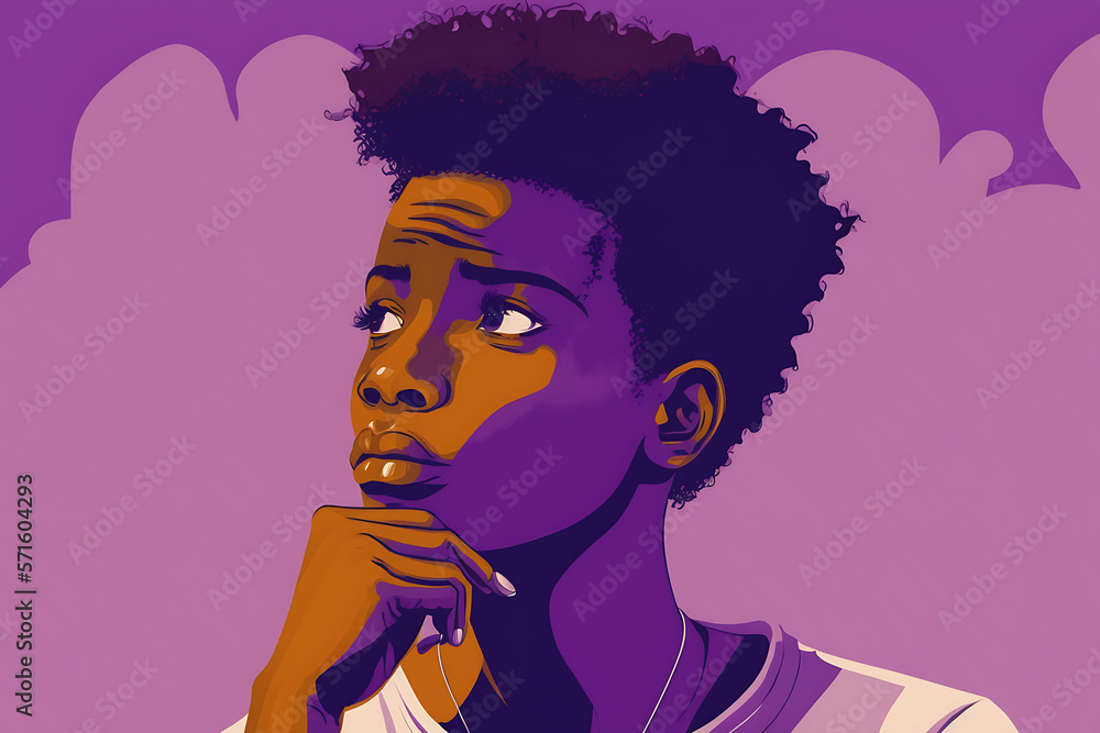 Flat vector illustration Young pensive confused african american ...