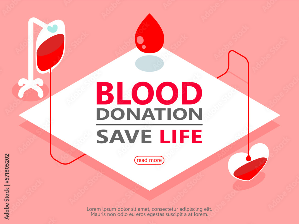 blood bag donated with heart, blood donor for poster, banner, card, and ...
