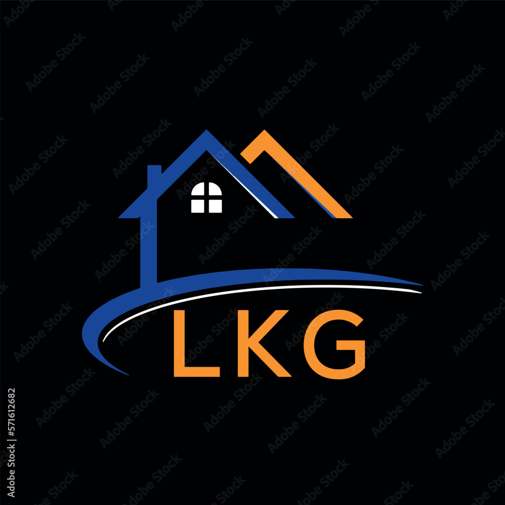LKG house logo, letter logo. LKG blue image on black background and ...