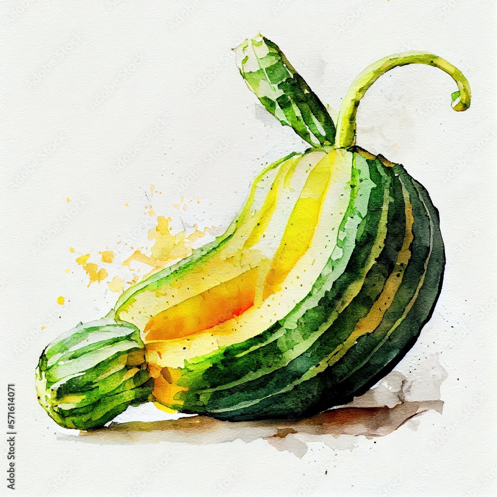 Watercolor Zucchini Squash Isolated on White Background. Generative AI ...