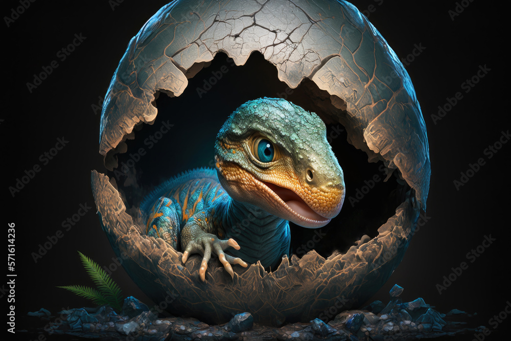 Baby dinosaur hatching from an egg, Generative AI Stock Illustration ...