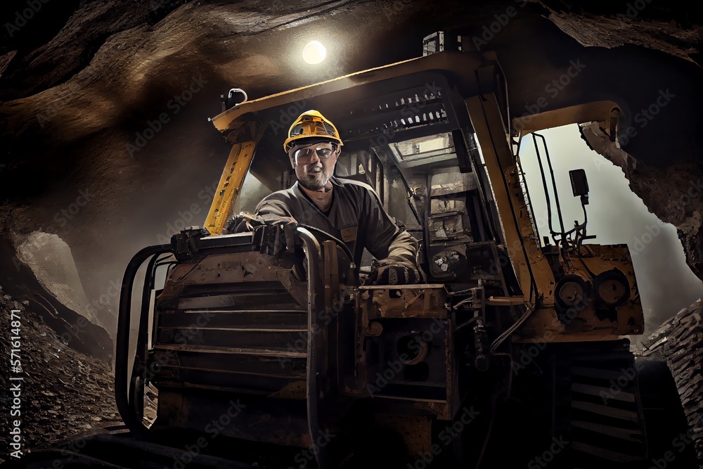 coal mining operator working machine, underground mine mesh, heavy ...
