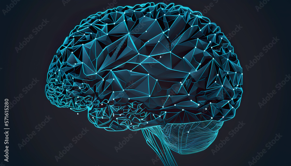 3d rendered illustration of human brain, Low poly brain, Artificial ...