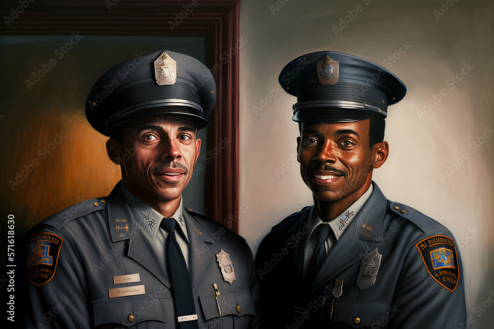 Vintage portraits of male police workers in classical police uniforms ...