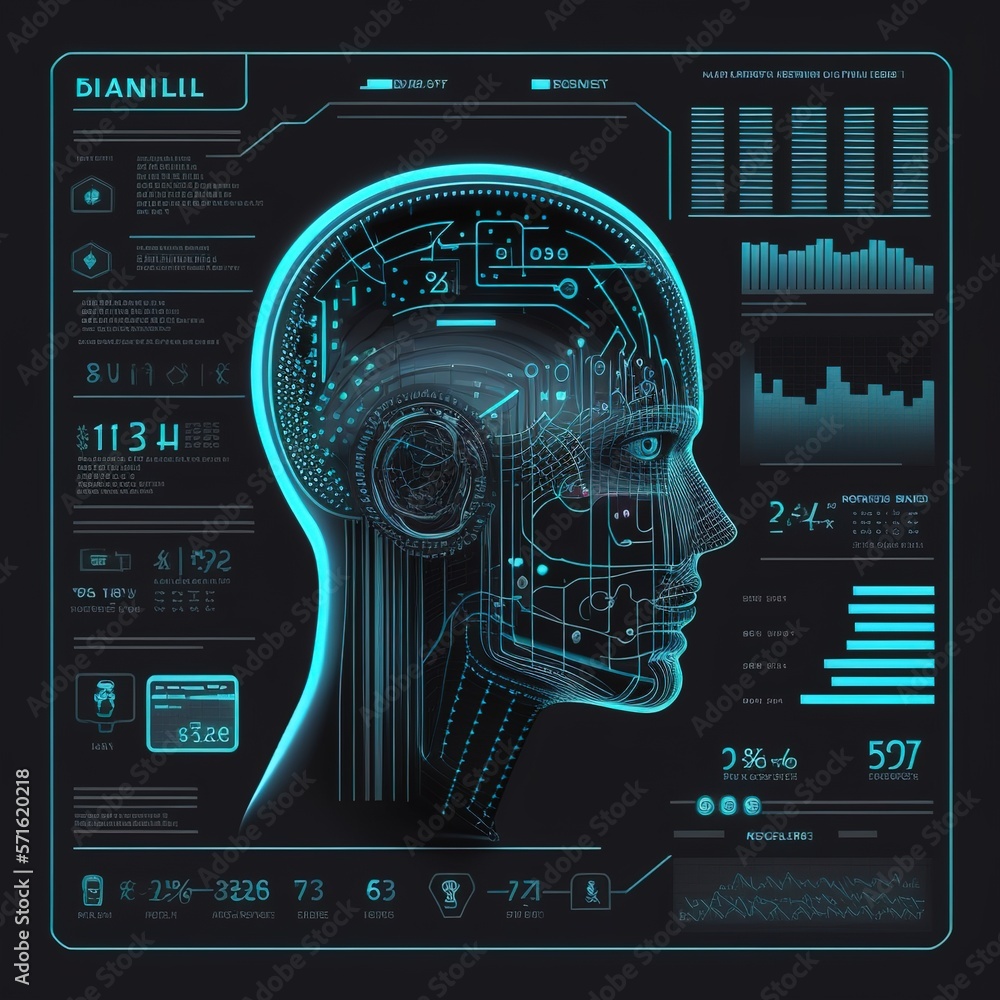 AI (Artificial Intelligence) concept. Deep learning. GUI (Graphical User Interface), generative ...