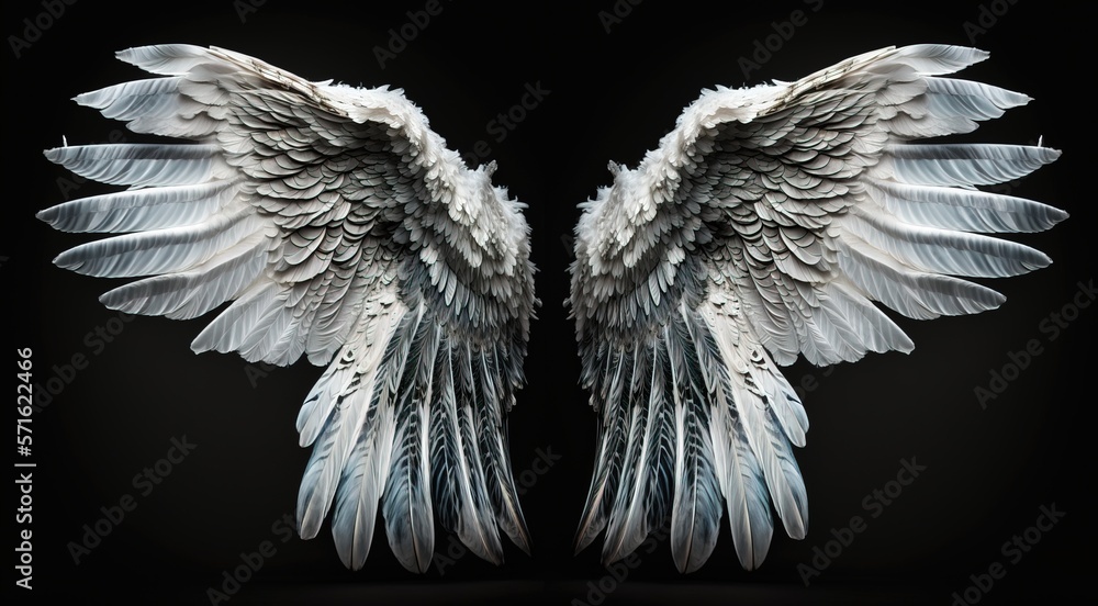 Angel wings spread isolated in dark background generative ai Stock ...