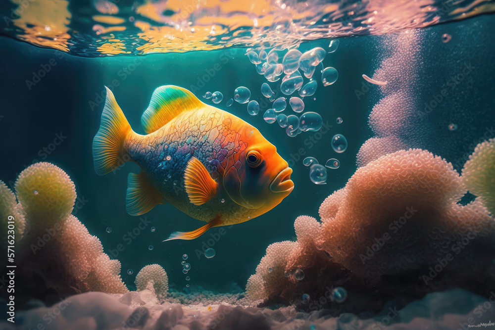 colorful blue and orange fish swimming in the ocean made by generative ...