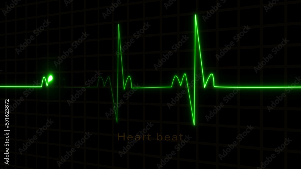 abstract beautiful green color heart beat line .4k neon light heartbeat ...
