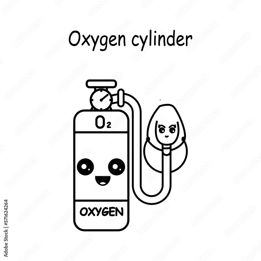 Oxygen Cylinder cartoon vector illustration template for Coloring book ...