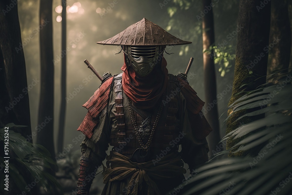 samurai fighter in Japanese armor and a Hidden face , holding a sword ...