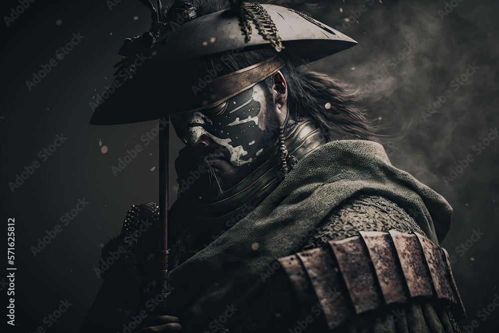 samurai fighter in Japanese armor and a Hidden face , holding a sword ...