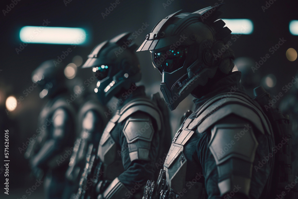 Futuristic apocalypse mercenaries. Generative AI Stock Illustration ...