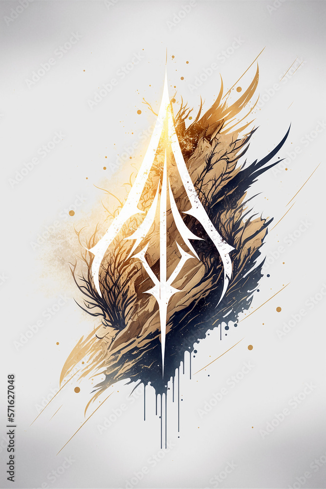 Illustration of a fantasy logo with feather and white background ...