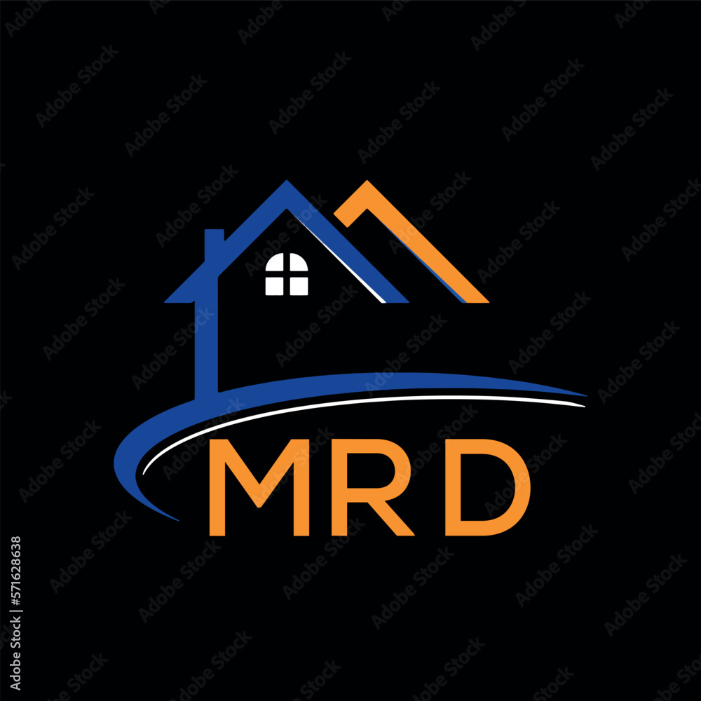MRD house logo, letter logo. MRD blue image on black background and ...