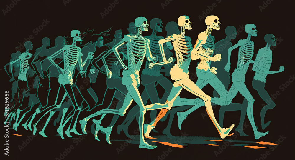 Hundreds of people skeletons running as a symbol of mainstream ...
