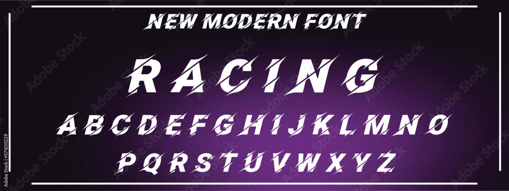 RACING Sports minimal tech font letter set. Luxury vector typeface for ...