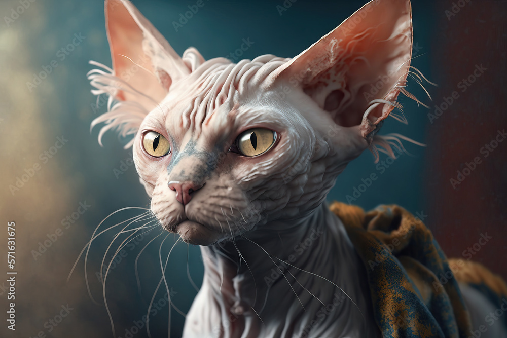Sphynx cat portrait, expressive look, bald cat, hyper realistic ...