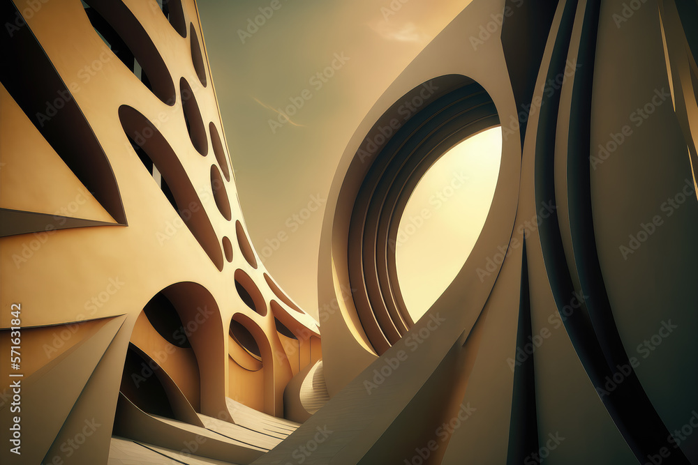 Abstract architectural design, a long corridor with columns and a ...