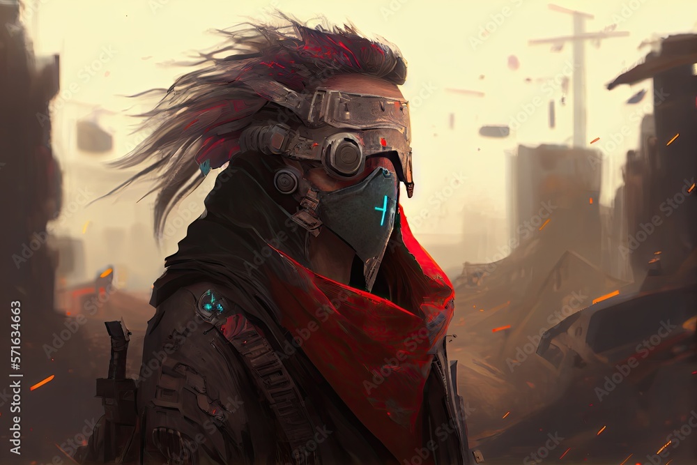 Cyberpunk post-apocalyptic male warrior shooter, full of rage ...