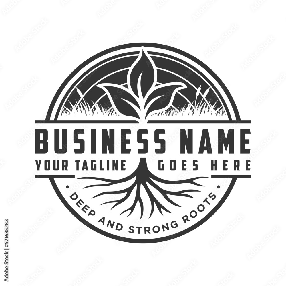 Plant nature tree roots logo emblem silhouette isolated, landscaping ...