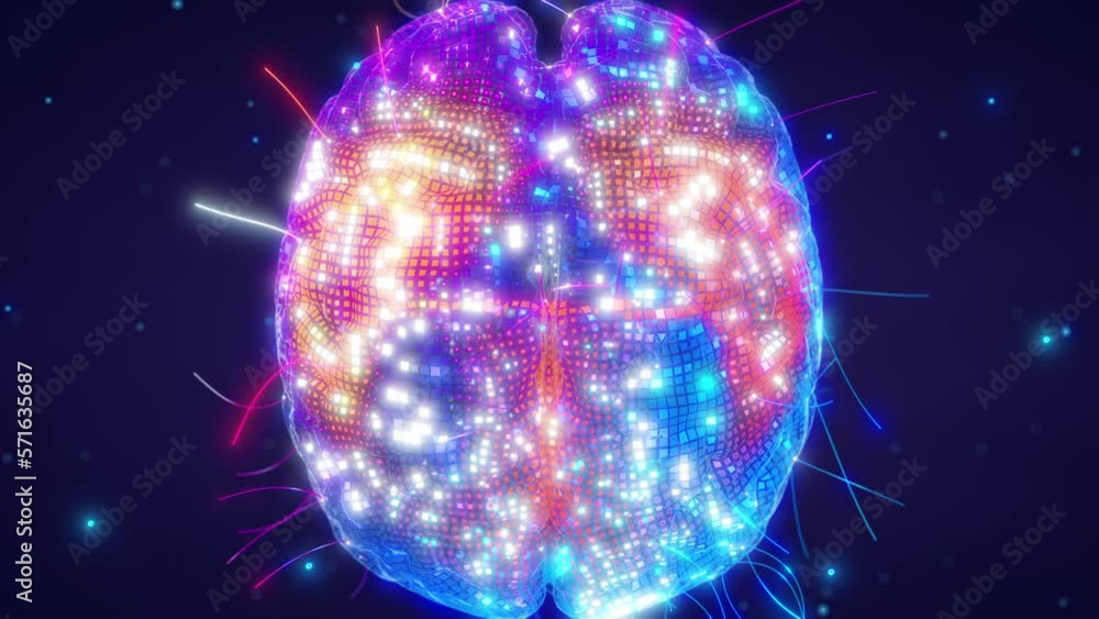 Connections spreading out of digital brain. Artificial intelligence and neural network motion ...