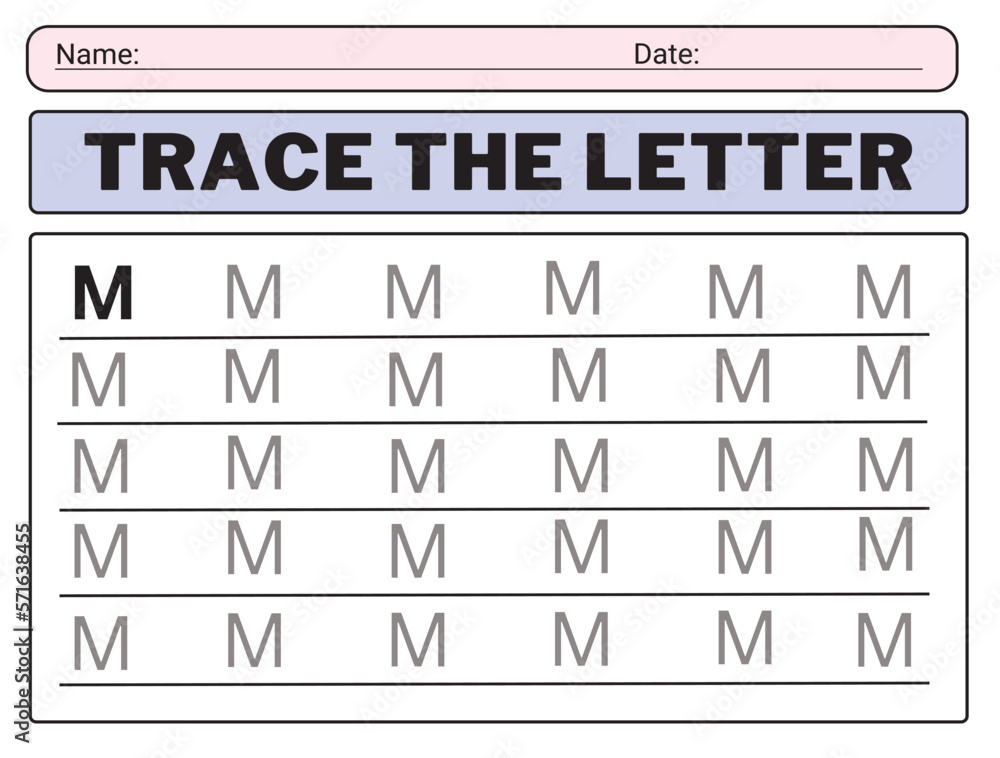 Alphabet letters tracing worksheet with all alphabet letter M. Basic ...