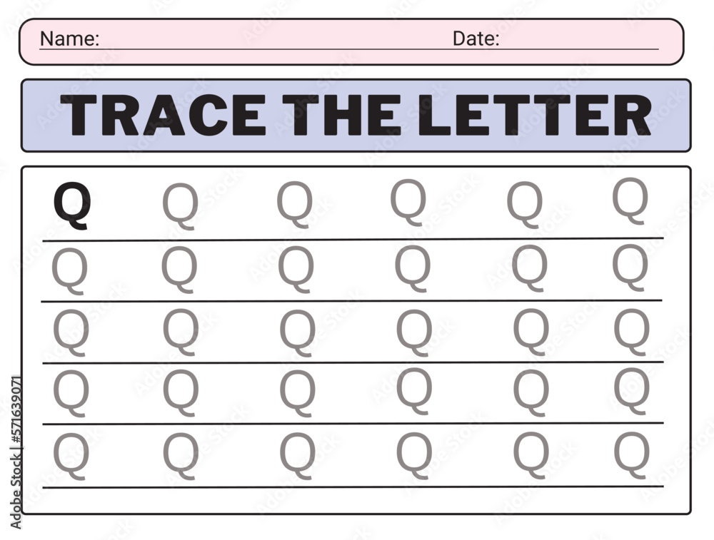 Alphabet letters tracing worksheet with all alphabet letter Q. Basic ...