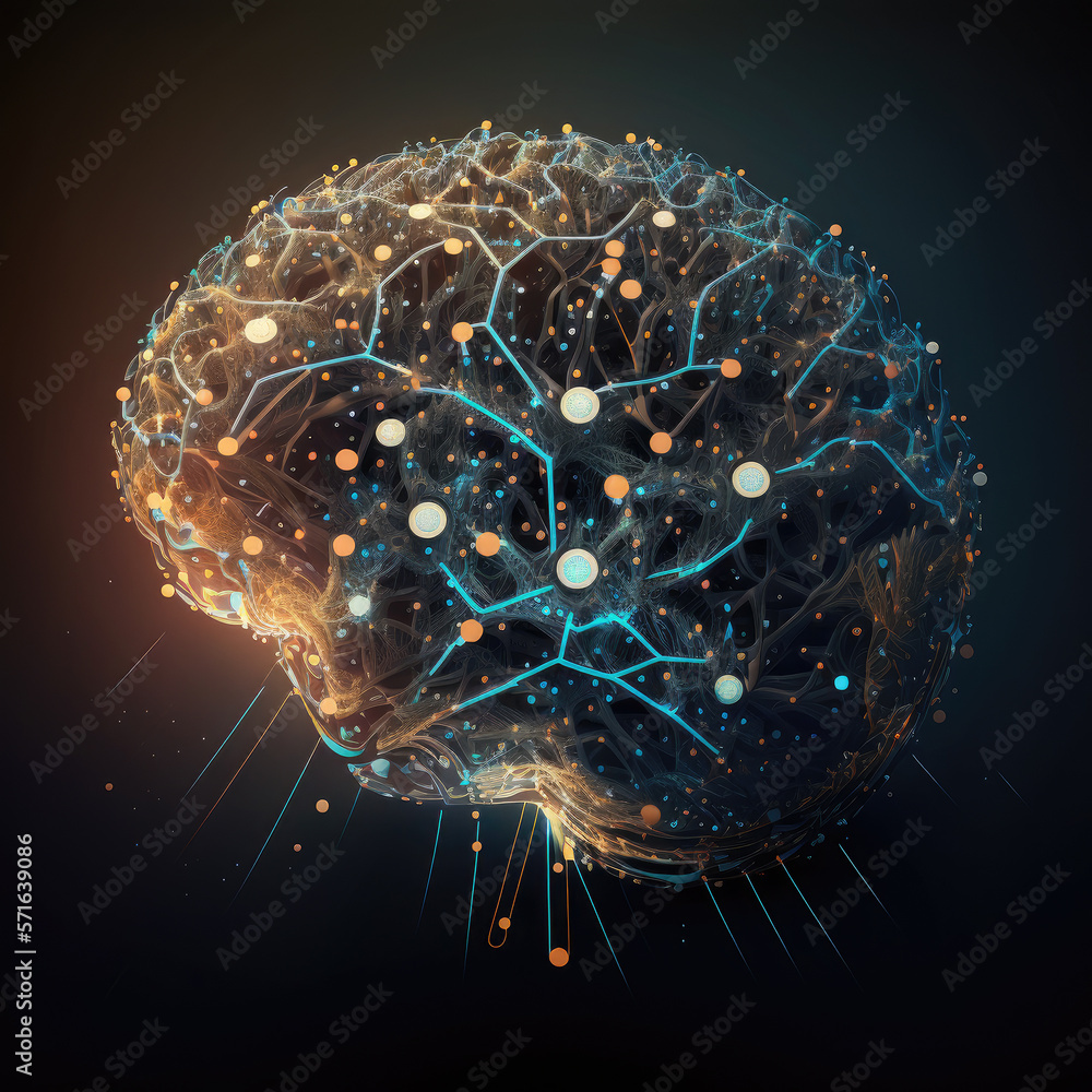AI generative illustration of a neural network. The complex mesh and ...