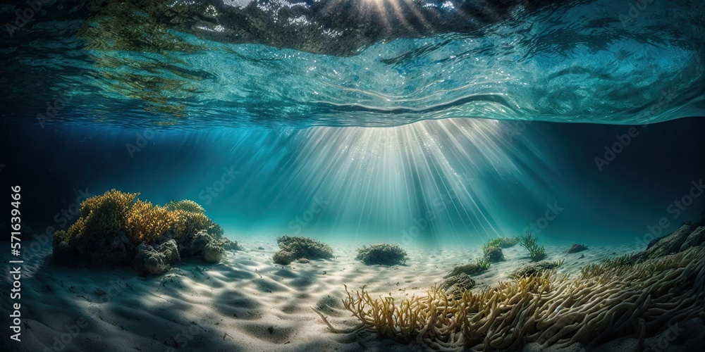 Natural scene underwater in the Caribbean Sea on a shallow sandy ...