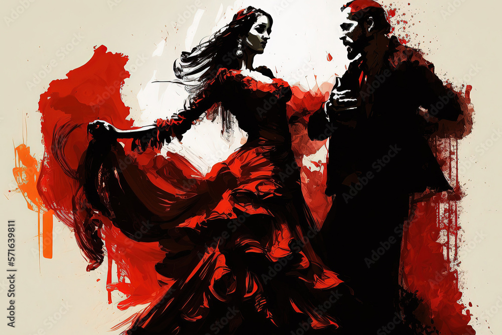 Flamenco Spanish Dancers abstract art with vivid passionate colours, ai ...