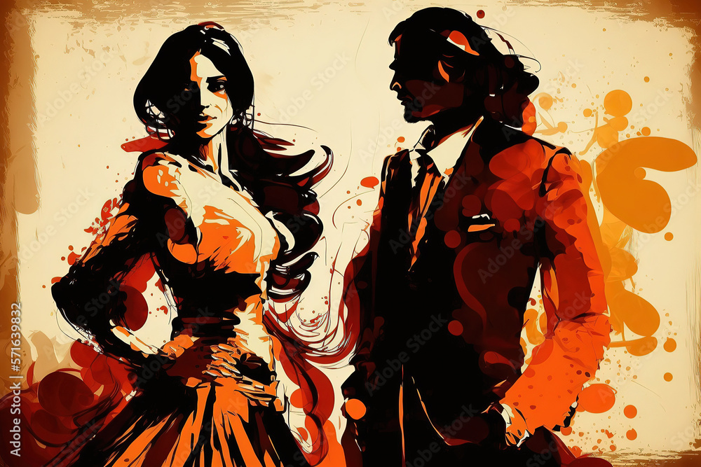 Flamenco Spanish Dancers abstract art with vivid passionate colours, ai ...