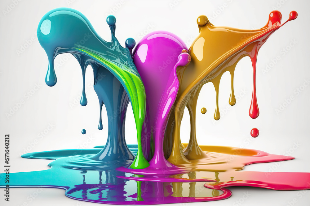 Ilustrace „Vibrant blobs of paint splatter across a pure white canvas ...