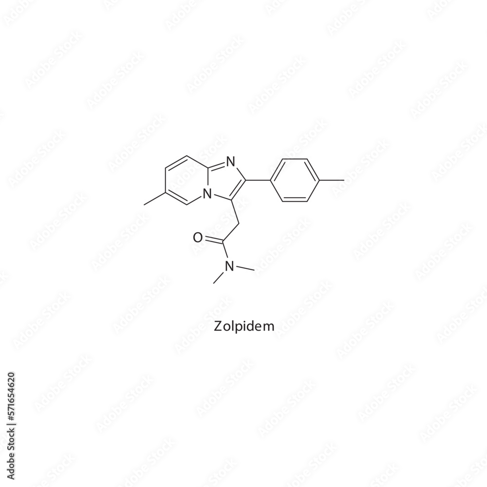 Vetor de Zolpidem flat skeletal molecular structure Z-drug ...