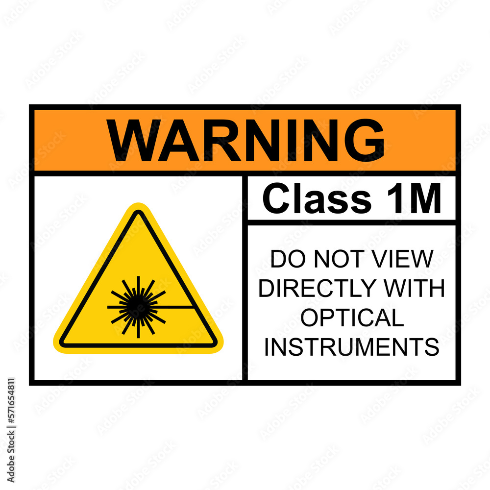 Laser radiation danger class 1M label icon, safety information symbol ...