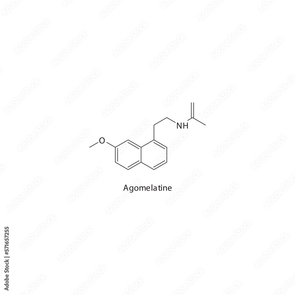 Vetor de Agomelatine flat skeletal molecular structure Atypical antidepressant drug used in ...