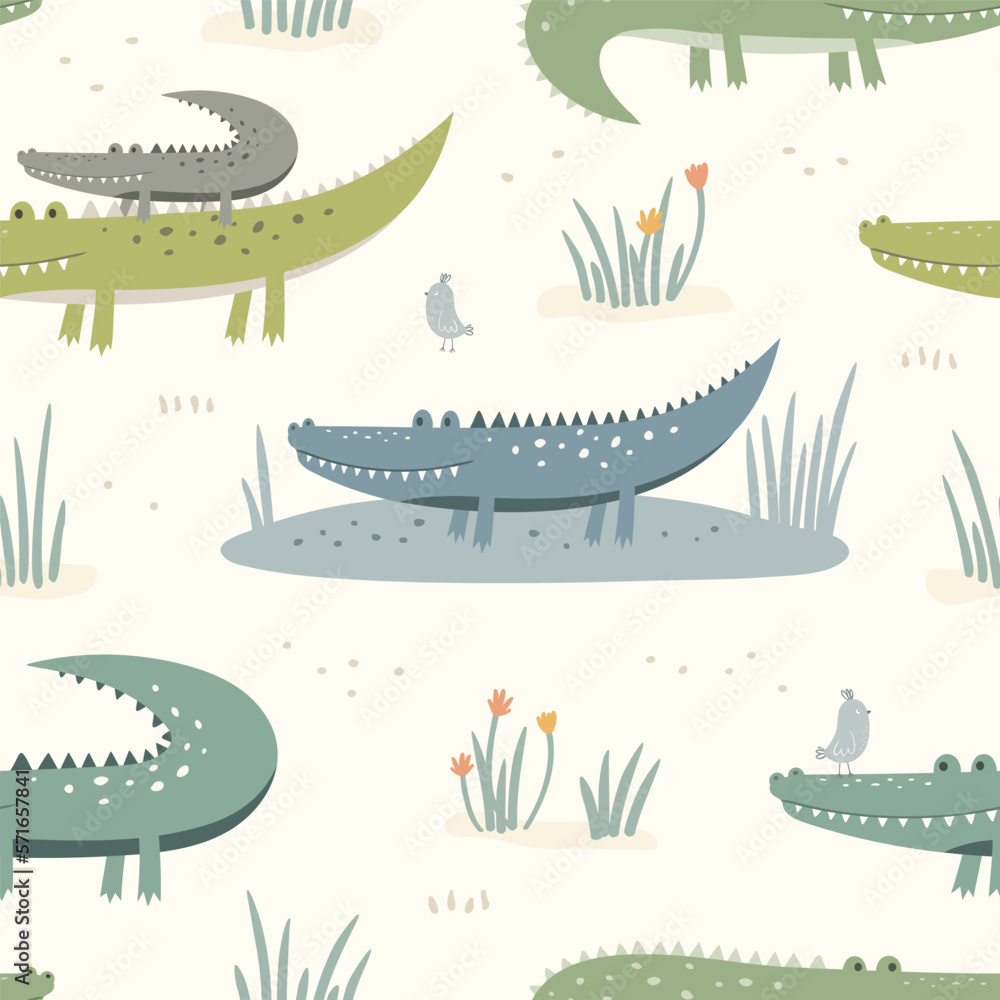 Seamless pattern with cute colorful crocodiles. Vector illustration ...