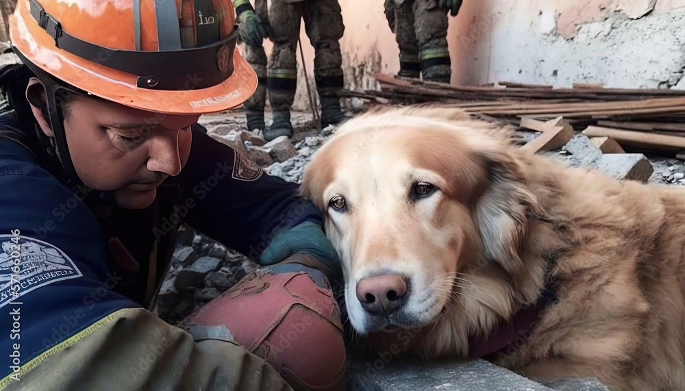 rescue team with K9 dog helping on collapse building area, idea for ...