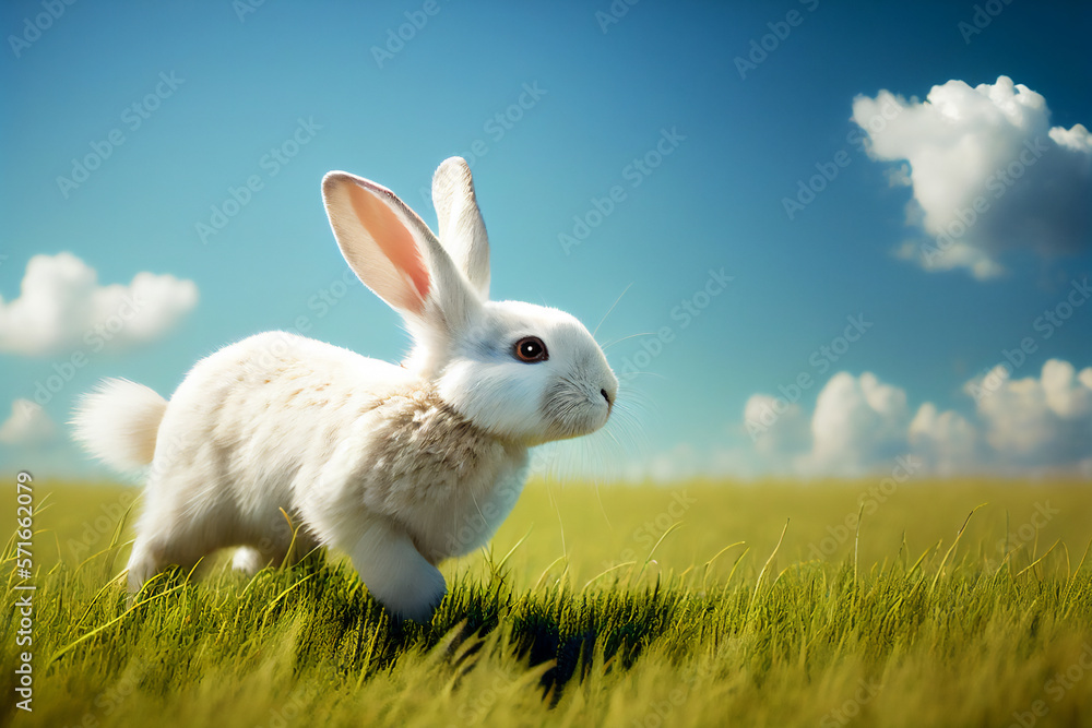 Cute Bunny rabbit running through a dreamy field at Easter during the ...