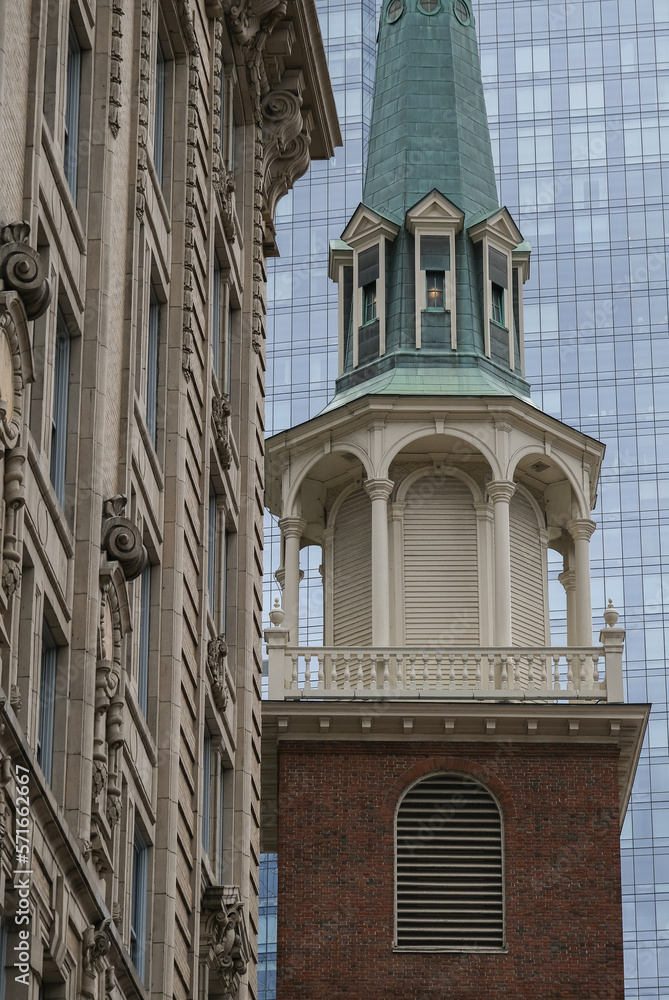 Historic and modern minimalistic building facade architecture in ...